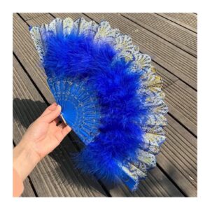 ixoup feather fan dance cheongsam catwalk folding fan hanfu lace fan ancient style black female dance fan (color : small)