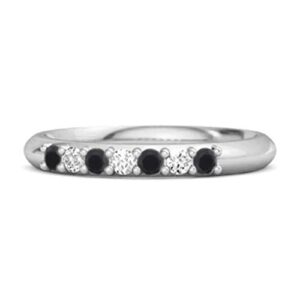 2mm round shape black spinel gemstone eternity band 925 sterling silver stackable women ring (silver, 7)