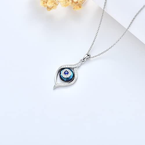 VONALA Evil Eye Necklace Sterling Silver Evil Eye Pendant Necklace for Women Blue Eyes Necklace Luck Amulet Ojo Turco Jewelry Gift for Women Daughter Mother