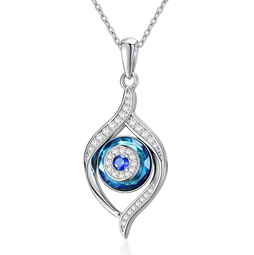 VONALA Evil Eye Necklace Sterling Silver Evil Eye Pendant Necklace for Women Blue Eyes Necklace Luck Amulet Ojo Turco Jewelry Gift for Women Daughter Mother