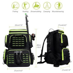 FEIWOOD GEAR Fishing Tackle Backpack with Rod Holder & 4 Tackle Boxes, Large Waterproof Fishing Bag with Rain Cover for Fishing Gear Storage, Ideal Fishing Gifts