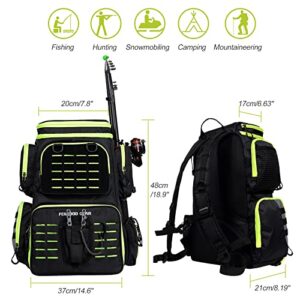 FEIWOOD GEAR Fishing Tackle Backpack with Rod Holder & 4 Tackle Boxes, Large Waterproof Fishing Bag with Rain Cover for Fishing Gear Storage, Ideal Fishing Gifts