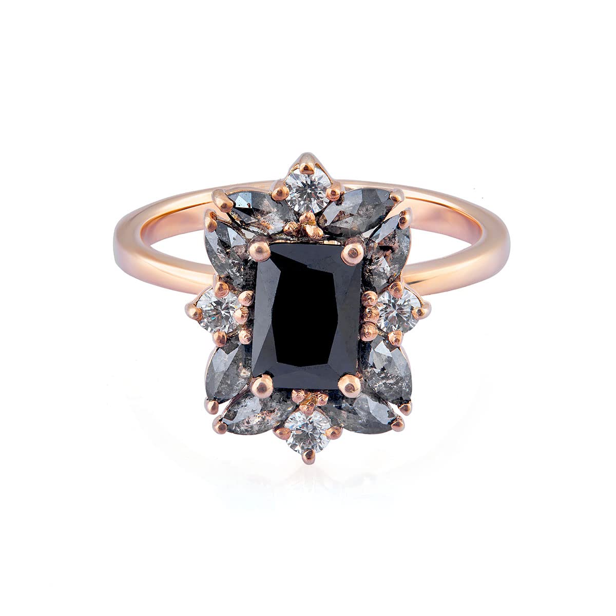 Natural Black Diamond Engagement Ring Marquise Rose Cut Salt and Pepper Diamond Ring Rose Gold Finish 925 Silver (6)