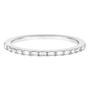 tigrade half eternity ring for her, baguette cubic zirconia anniversary ring, minimalist bridal statement band ultra thin stacking ring (silver, size 7)