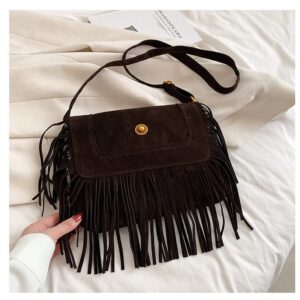 Vintage Western Cowgirl Style Fringe Crossbody Bags Country Women Hobo Hippie Grunge Tassel Faux Suede Shoulder Bags (Coffee,One Size)