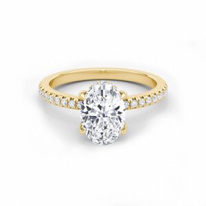 1.5 carat center floating solitaire oval cut moissanite engagement ring for women, 18k yellow gold brilliant pavé side stone wedding promise ring for her, anniversary christmas gift free engraved