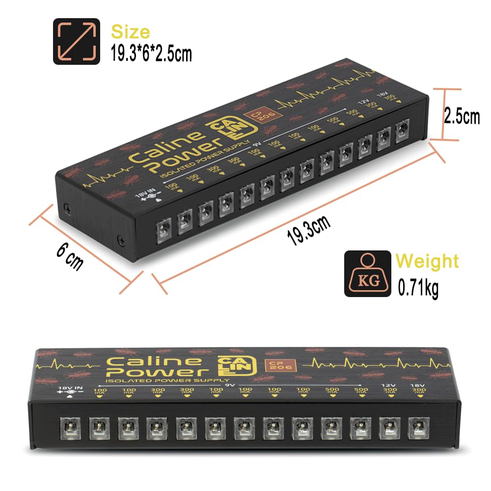 Caline Guitar Pedal Power Supply, True Isolated Pedalboard Power Supply with 12 Outputs, Noiselessly CP-206