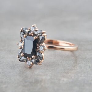 Natural Black Diamond Engagement Ring Marquise Rose Cut Salt and Pepper Diamond Ring Rose Gold Finish 925 Silver (6)