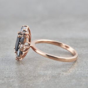 Natural Black Diamond Engagement Ring Marquise Rose Cut Salt and Pepper Diamond Ring Rose Gold Finish 925 Silver (6)