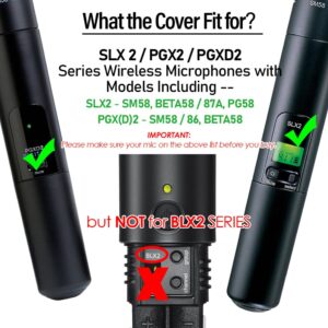 SB58 Microphone Cover Compatible with Shure SLX2 - SM58 BETA 58 PG Wireless Mic Battery Cap Cup, Black 2 Pack