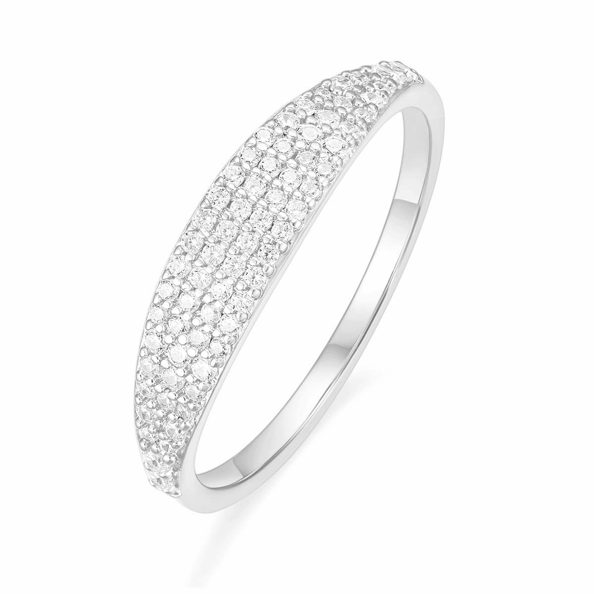 Mameloly Wedding Bands for Women Silver Slim Signet Ring Stackable Pave Cubic Zirconia Dainty CZ Engagement Rings for Her Size 7