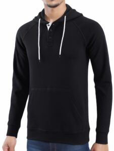 vetemin men's casual athletic midweight comfy soft fleece active sports pullover henley hoodie sweatshirt black/h.oatmeal l