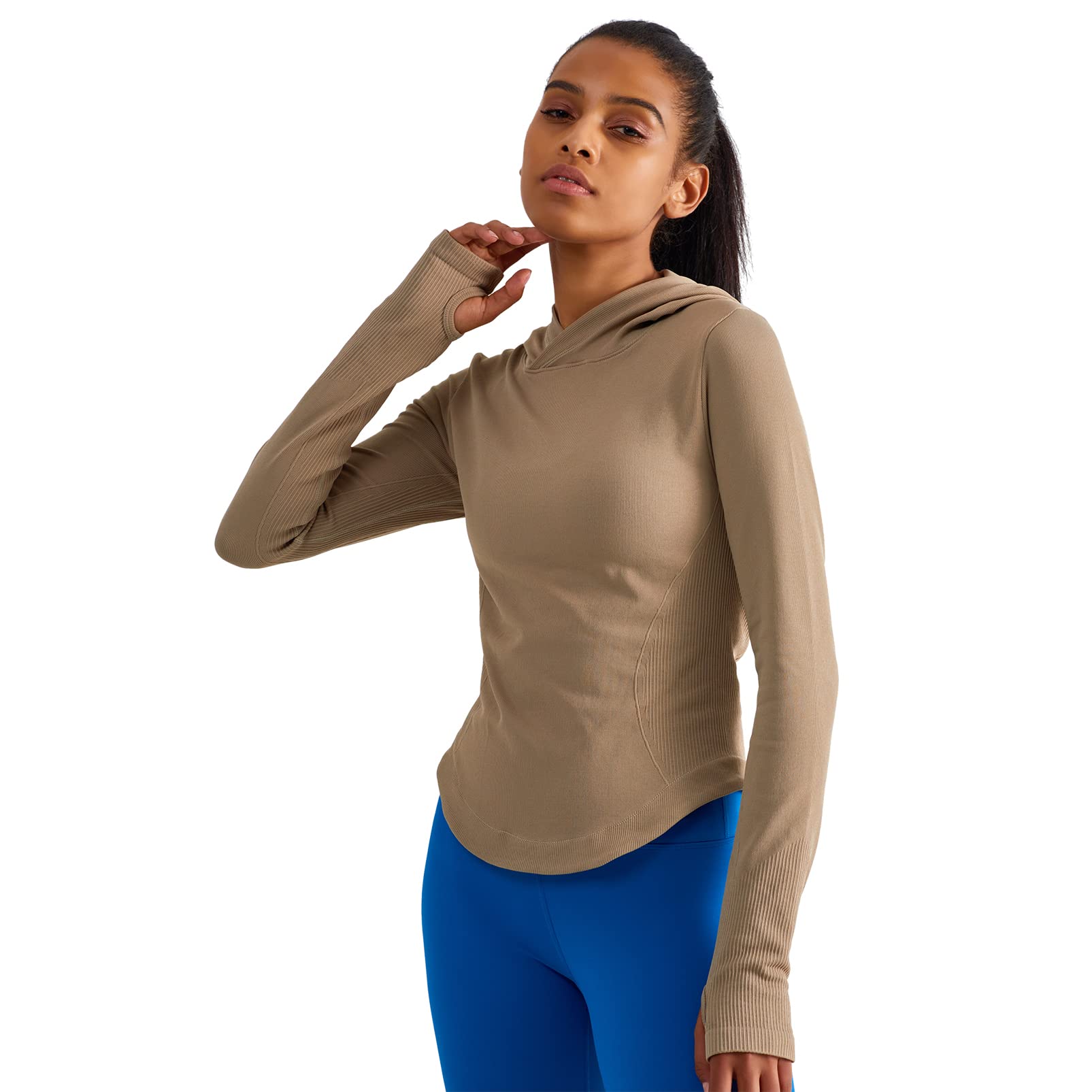 sphinx cat Womens Hooded Athletic Long Sleeve Running Shirts Workout Yoga Tops with Thumb Holes Slim Fit Brown M