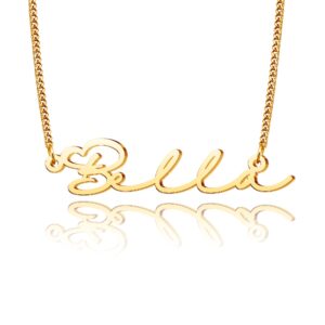 qeensekc gold bella name necklace personalized heart initial charm pendant jewelry for women christmas gift