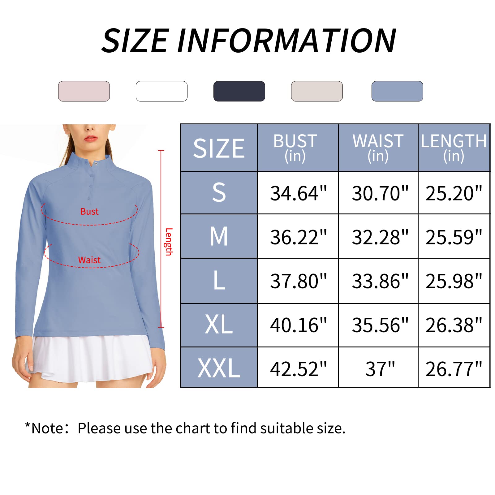 CQC Women's Long Sleeve Golf Polo Shirts Moisture Wicking Quick Dry Athletic Shirts with Buttons UPF 50+ Tennis Sports Tops Baby Blue XXL