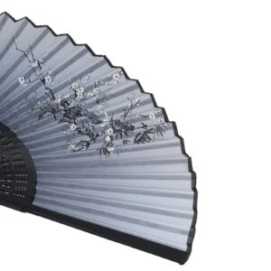 Natudeco Bamboo Fan Black Bone Plum Blossom Pattern Antique Style Chinese Folding Fan Decoration for Dance Performance Costume Accessory Gift