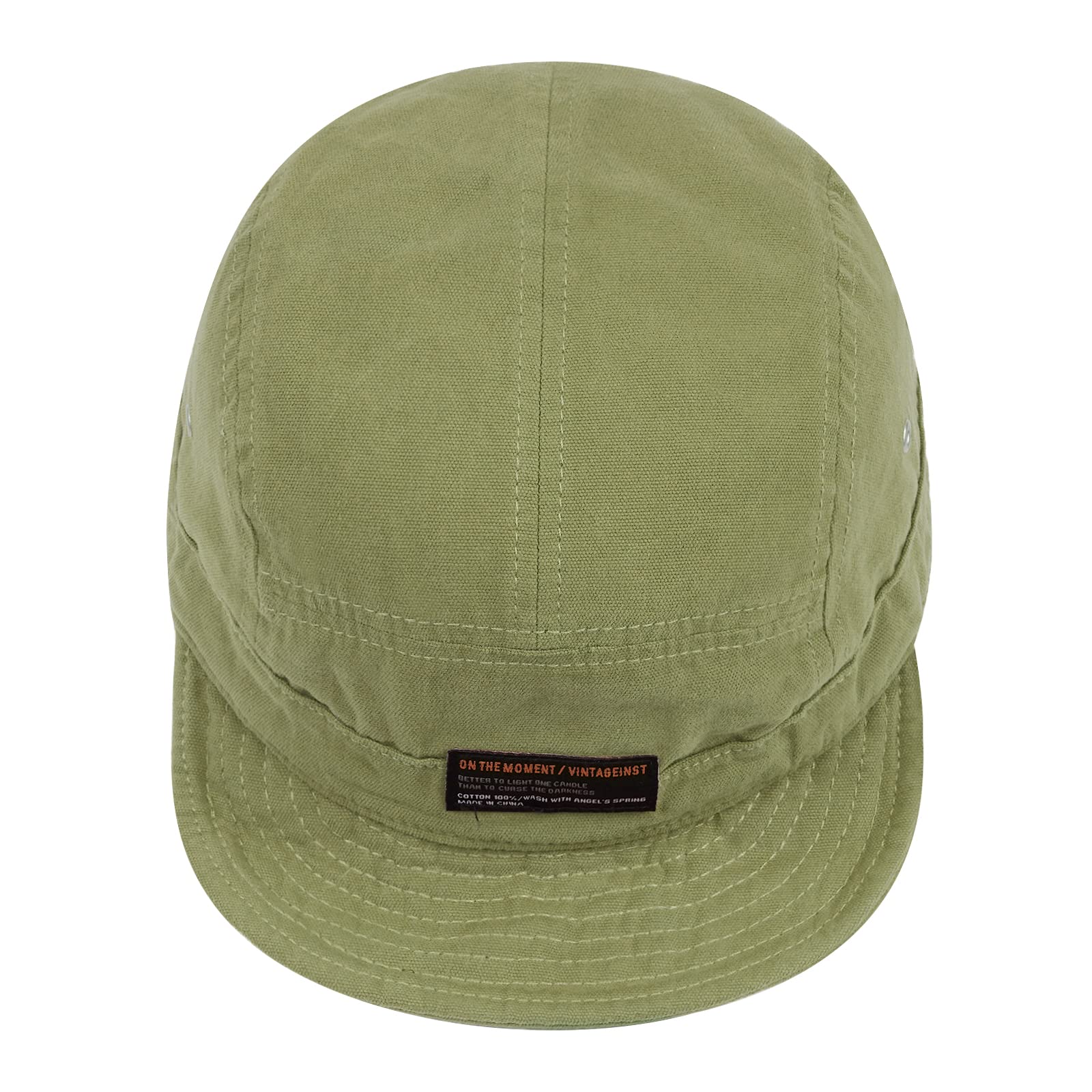 CLAPE 5 Panel Dad Hat Classic Cotton Baseball Cap Casual Flat Brimmed Cap Umpire Dad Hats Adjustable Strap Cadet Cap, Green