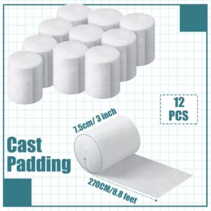 12 Rolls Cast Padding Individual Pack Soft Cotton Undercast Padding Wrap Use with Plaster Cloth Gauze Bandage for Halloween Wrap Bandage Art, Body Casts, Mask Making, Craft (3 Inch x 8.8 ft)