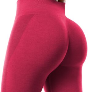 VOYJOY Athletic Workout Scrunch Leggings for Women High Waist Seamless Gym Pants Tummy Control Amplify Tights Rose Red XL