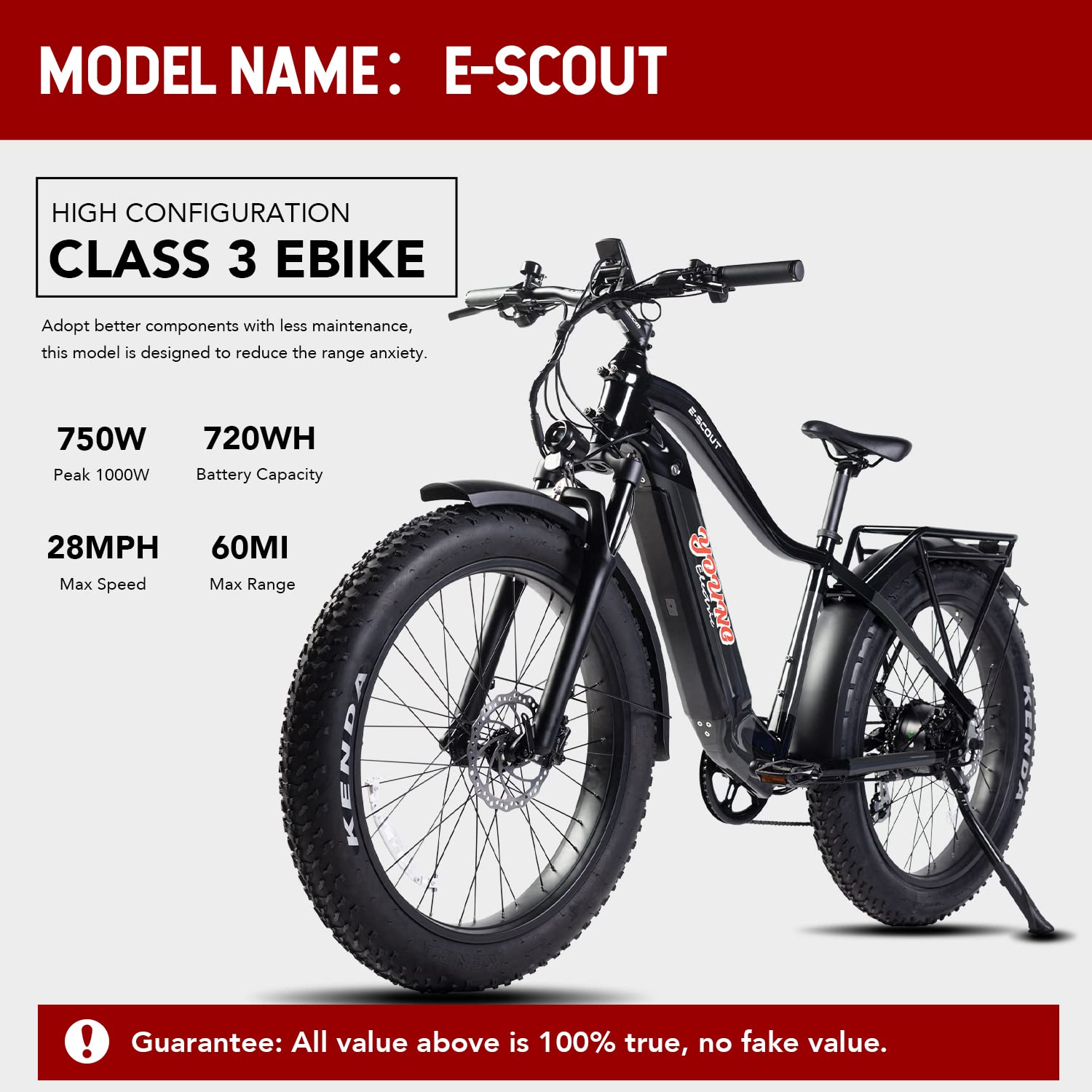 Young Electric Electric Bike Adults 750W Motor Ebike 48V 15Ah Removable LG Cells Battery 26'' Fat Big Tire 28mph Shimano 7-Speed Bicycle Snow Beach Mountain Off Road Commuter