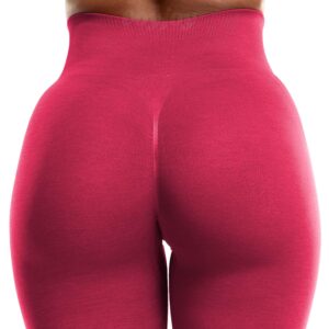 VOYJOY Athletic Workout Scrunch Leggings for Women High Waist Seamless Gym Pants Tummy Control Amplify Tights Rose Red XL