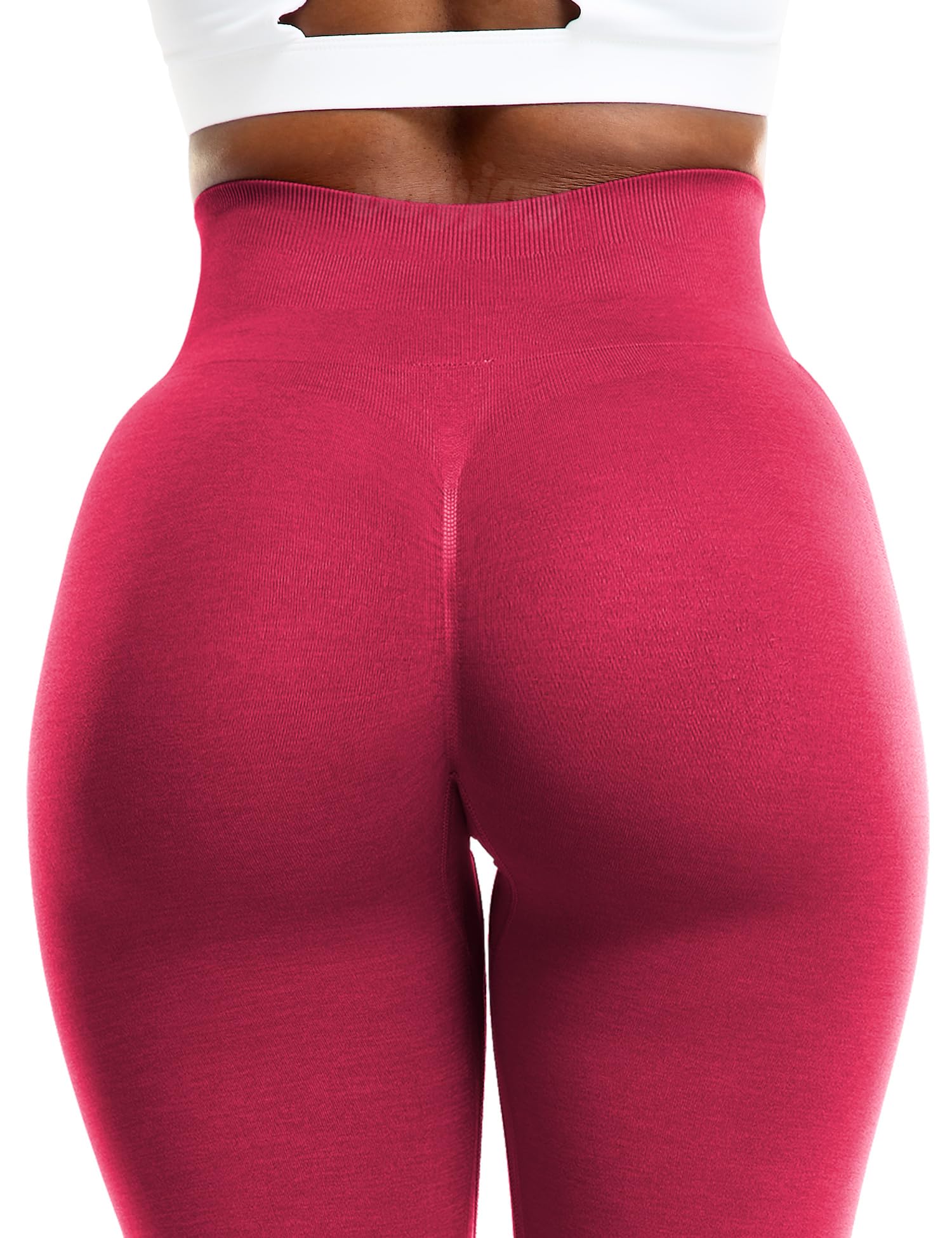 VOYJOY Athletic Workout Scrunch Leggings for Women High Waist Seamless Gym Pants Tummy Control Amplify Tights Rose Red XL