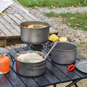 Boundless Voyage Camping Cookware Lightweight Cooking Pot Set Titanium Pot Portable for Outdoor Cooking Traveling Hiking Trekking Backpacking, 1-5 Person (2.4-Pot)