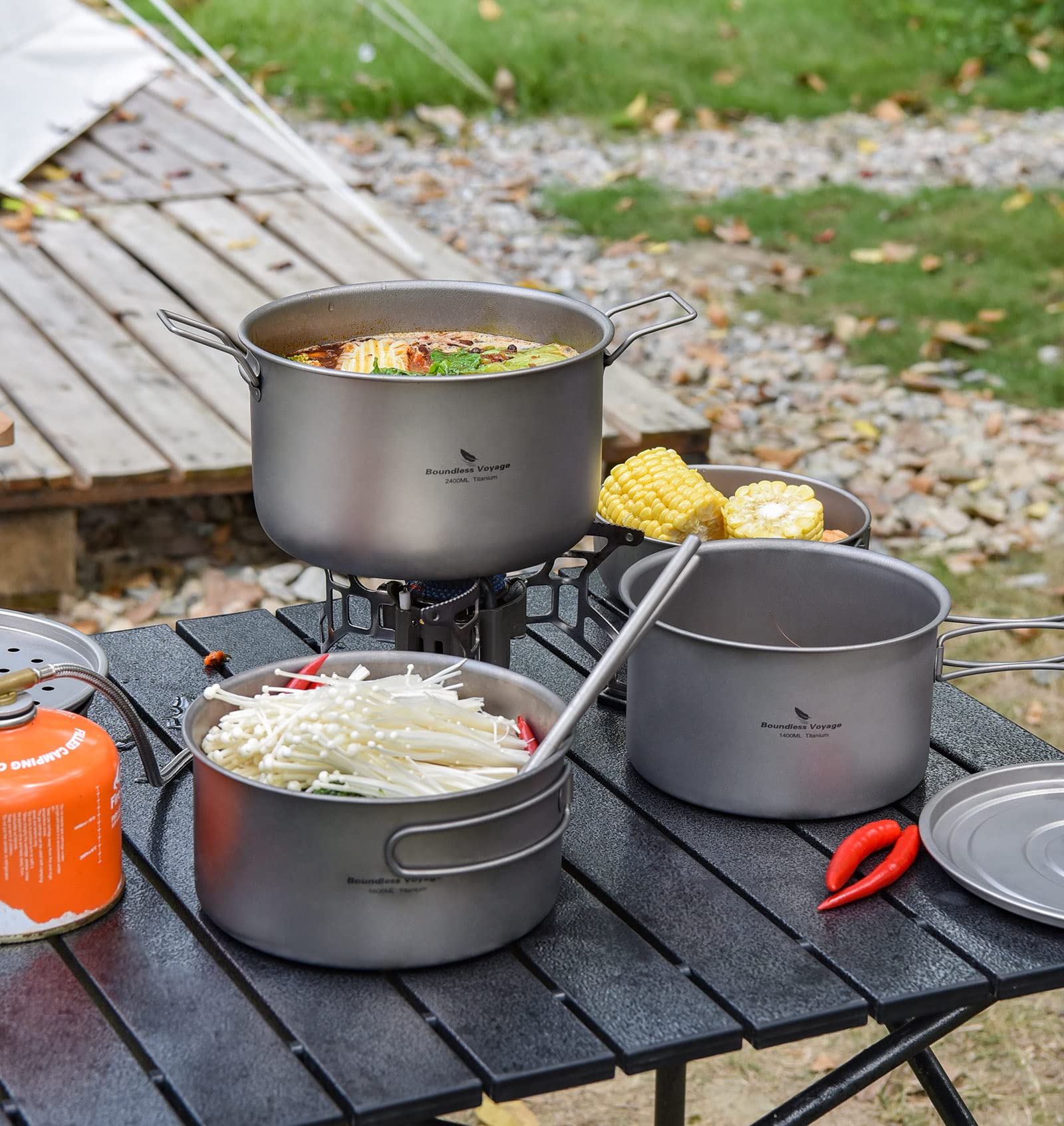 Boundless Voyage Camping Cookware Lightweight Cooking Pot Set Titanium Pot Portable for Outdoor Cooking Traveling Hiking Trekking Backpacking, 1-5 Person (2.4-Pot)