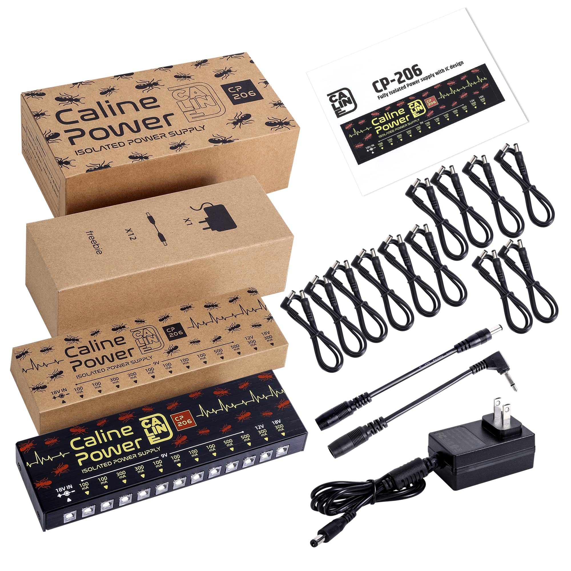 Caline Guitar Pedal Power Supply, True Isolated Pedalboard Power Supply with 12 Outputs, Noiselessly CP-206