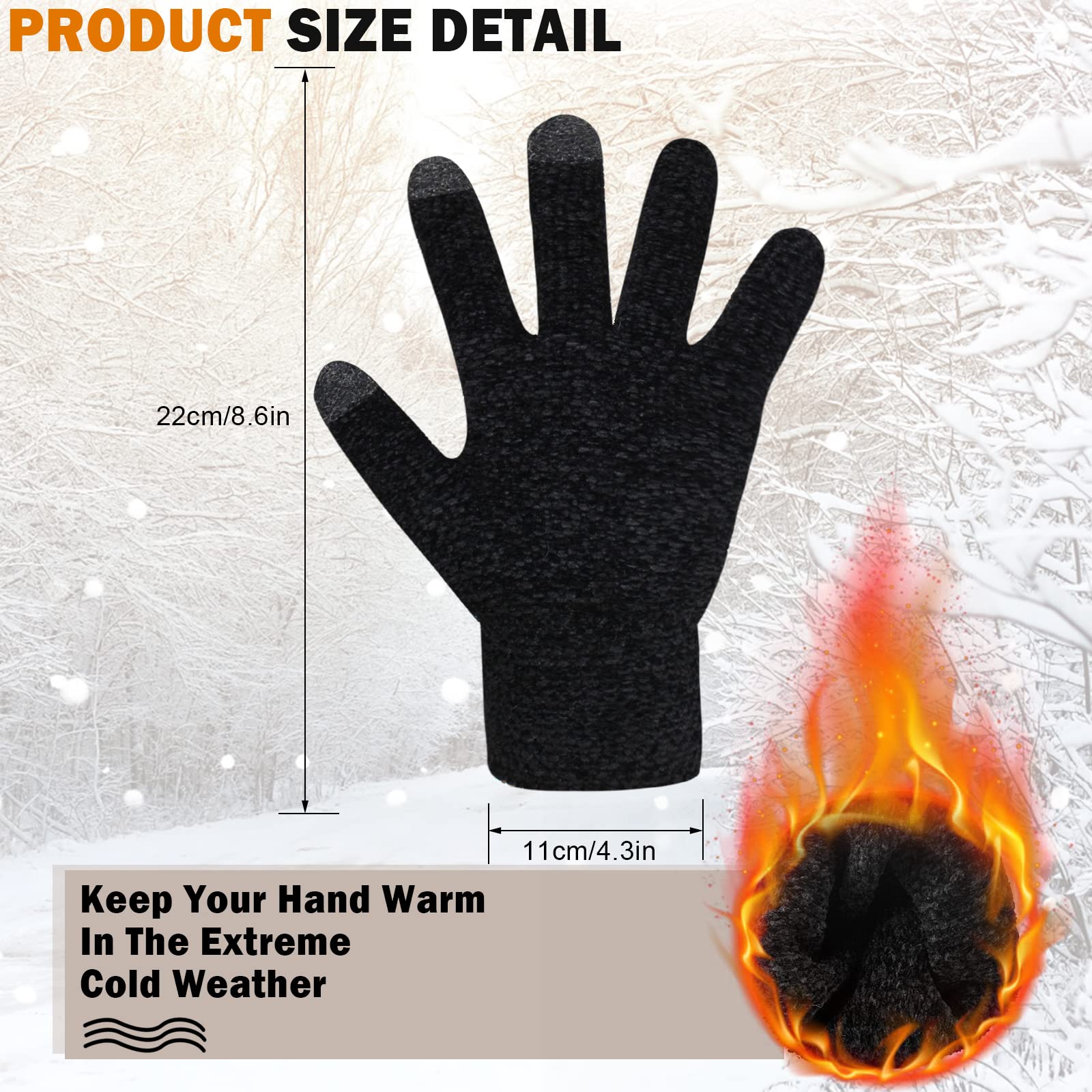 ONESING 2 Pairs Winter Gloves for Women Warm Womens Gloves with Touchscreen Fingers Knit Winter Gloves for Cold Weather