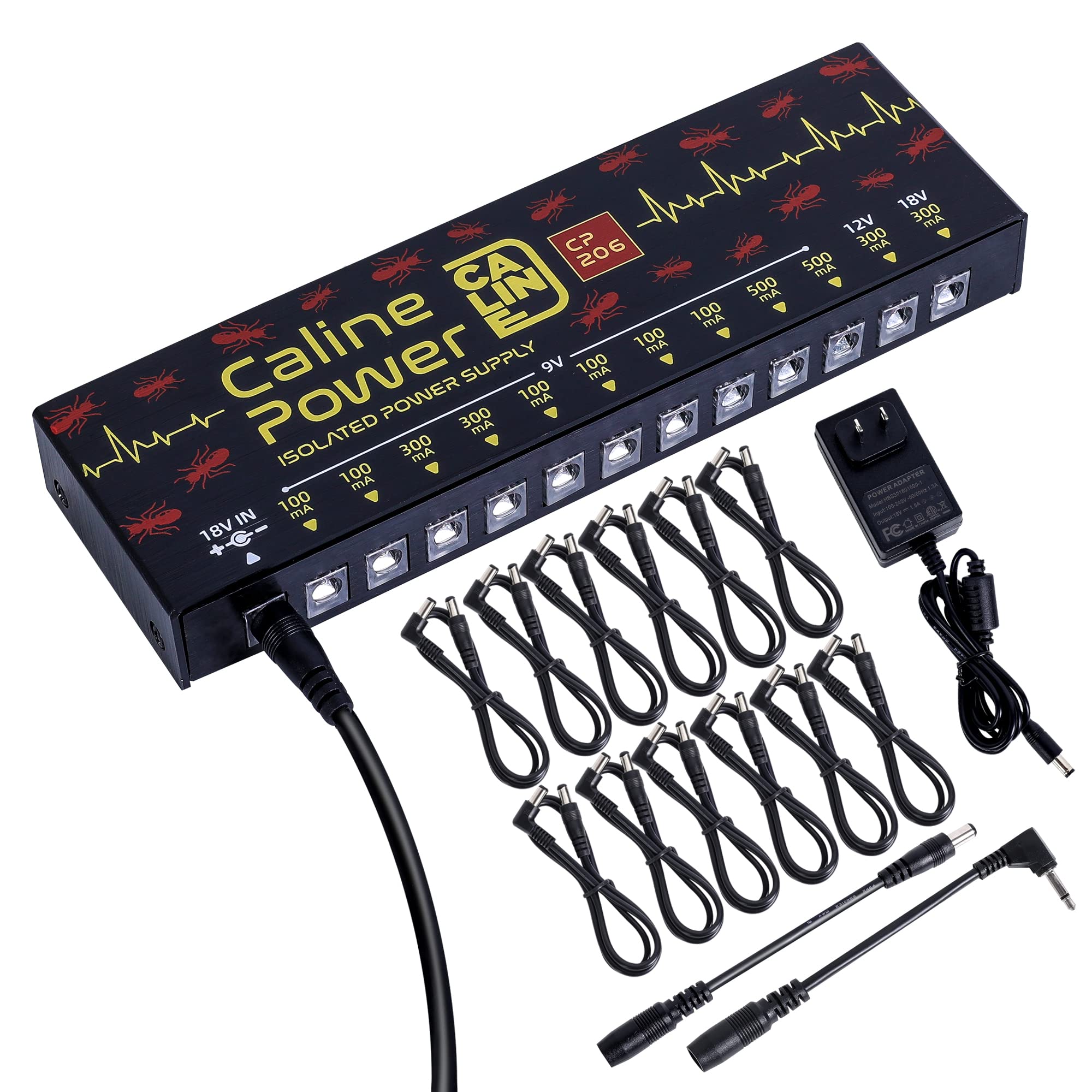 Caline Guitar Pedal Power Supply, True Isolated Pedalboard Power Supply with 12 Outputs, Noiselessly CP-206