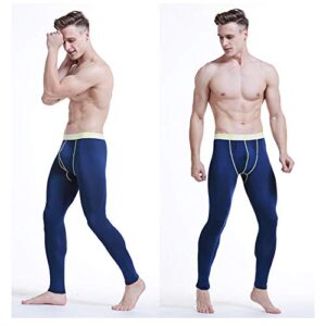 Ouruikia Men's Thermal Underwear Pants Modal Thermal Bottoms Long Johns Base Layer with Dual Fly Blue L