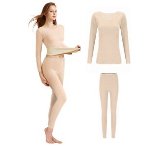 merdia thermal underwear long johns base layer for women | stretch soft thermal top and bottom set | women's thermal underwear sets | ski clothing for women | insulated underwear for women (beige-xs)