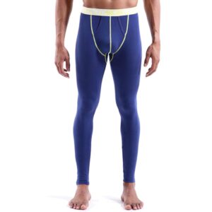 ouruikia men's thermal underwear pants modal thermal bottoms long johns base layer with dual fly blue l