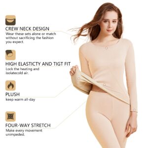 Merdia Thermal Underwear Long Johns Base Layer for Women | Stretch Soft Thermal Top and Bottom Set | Women's Thermal Underwear Sets | Ski Clothing for Women | Insulated Underwear for Women (Beige-XS)