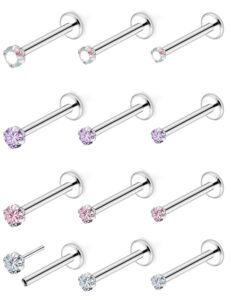 xwnskvvz 18g threadless push in nose rings studs medusa piercing jewelry stainless steel labret jewelry monroe lip rings studs 2/2.5/3mm crystal top tragus forward helix cartilage earring 10mm