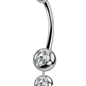 OUFER Dangle Belly Button Rings, G23 Solid Titanium Belly Ring, 14G Clear CZ Long Belly Piercing Jewelry, Lead & Nickel Free Navel Rings for Women Men-16MM