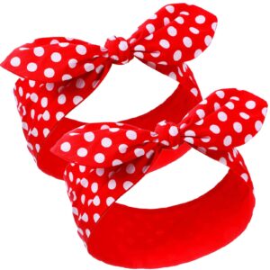 2 pieces polka dot headband bandana headband 50s costume hair accessories bows wide headwrap for women and girls (red,big dots)