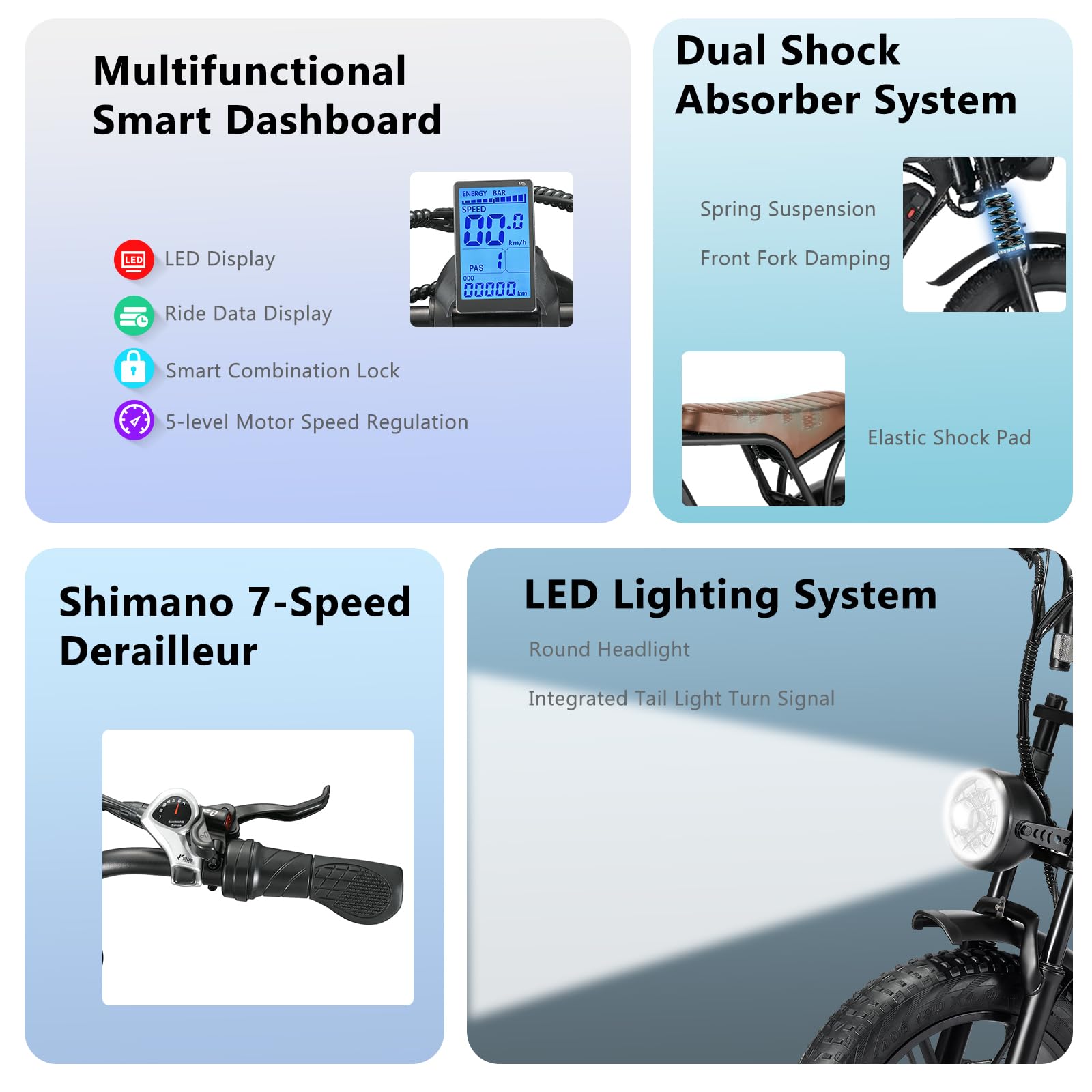 20 inch Electric Bike Adult Electric Bike with 48V 15Ah Removable Battery, Max Speed 28MPH Pedal Snow Bike 20 inch Fat Tire Electric Mountain Bike, Smart Digital Screens,60 Miles Long Range