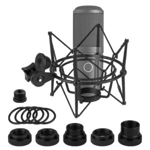 geekria for creators microphone shock mount compatible with akg p120, p220, p420, p820 mic anti-vibration suspension adapter clamp mic holder clip (black/metal)