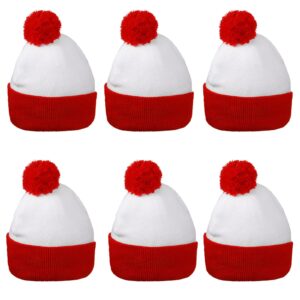 yaomiao red and white beanie pom pom hat christmas cuff knit beanies for men women adult winter(6 pcs)