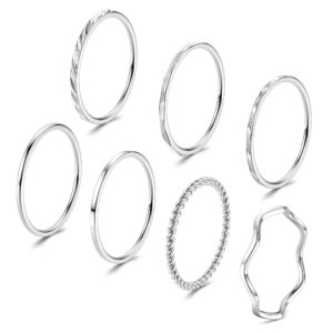 yadoca 7 pcs 1mm stainless steel rings for women men fashion simple plain knuckle stacking midi thumb dainty thin stackable statement band rings set size 5-11 silver tone