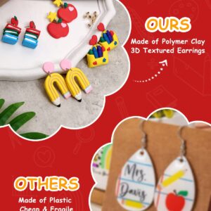 Tuitessine Teacher Polymer Clay Earrings with Appreciation Card Apple Pencil Books Crayons Jewelry for Mrs. Teacher Master Tutor Christmas Holidays Gift Basket Set of 4 Earrings in A Wrapped Box