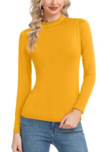 women long sleeve thermal top lightweight mock neck shirts slim fit layer top mustard large