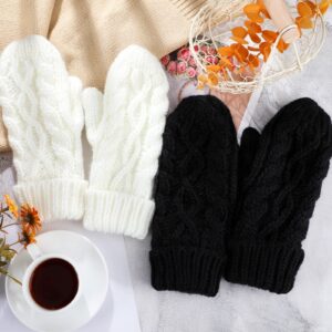 SATINIOR 2 Pairs Winter Gloves Thick Warm Soft Plush Convertible Flip Top Mittens Full Finger Gloves for Women Girls (White, Black, Simple Style)