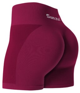 sunzel workout biker shorts women scrunch butt lifting seamless shorts high waist stretch booty short for gym yoga running, 5 inches cherry red