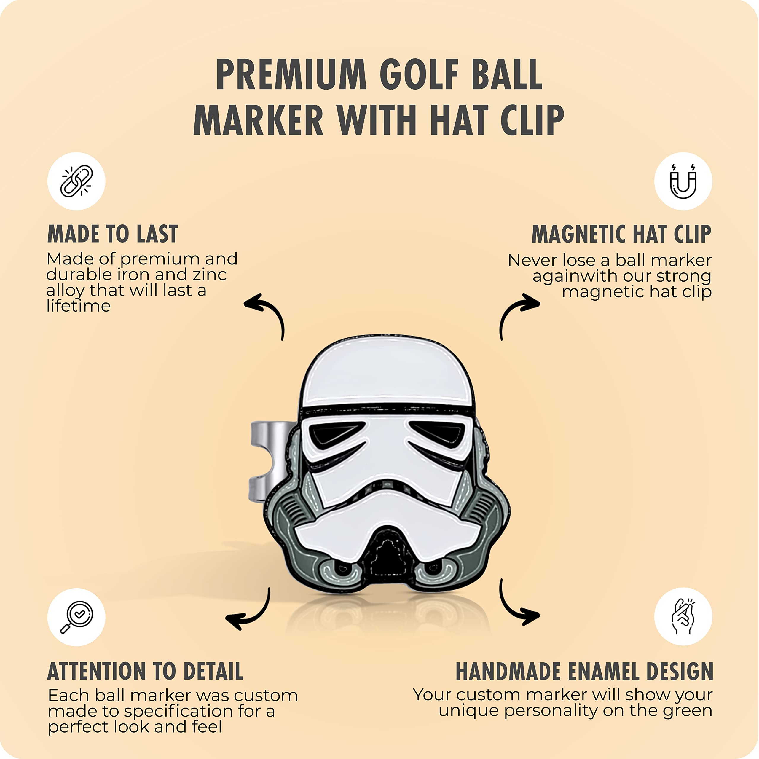 The Birdie Lounge Trooper Golf Ball Marker – Premium Enamel Golf Accessories – 1.25” x 2mm Golf Ball Marker – Custom Designed with Magnetic Hat Clip – for Personalizing Your Golf Game