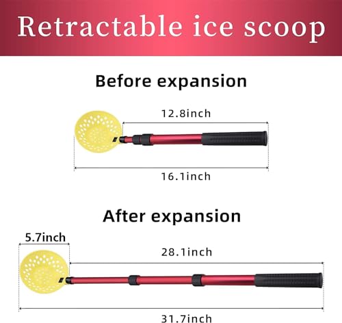 DECOHS Adjustable Ice Fishing Skimmer Scoop-Winter Ice Fishing Scooper with Long Handle-Ice Fishing Gear for Scooping out Ice While Fishing