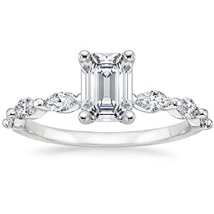 jeweleryium 1 ct emerald cut colorless moissanite engagement ring, wedding/bridal ring set, solitaire halo style, solid sterling silver vintage antique anniversary bride jewelry, gift for women (7.5)