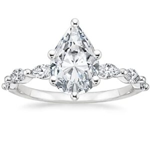 jeweleryium 5 ct pear cut colorless moissanite engagement ring, wedding/bridal ring set, solitaire halo style, solid sterling silver vintage antique anniversary bride jewelry, gift for women (4)